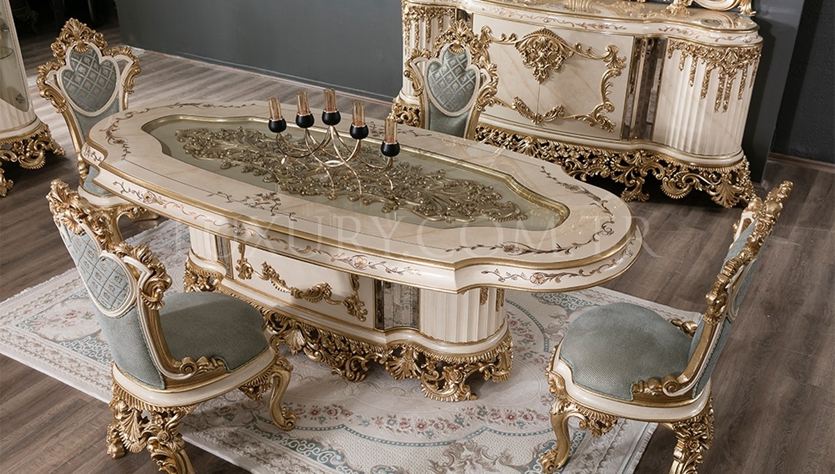 Dara Krem Gold Leaf Dining Room