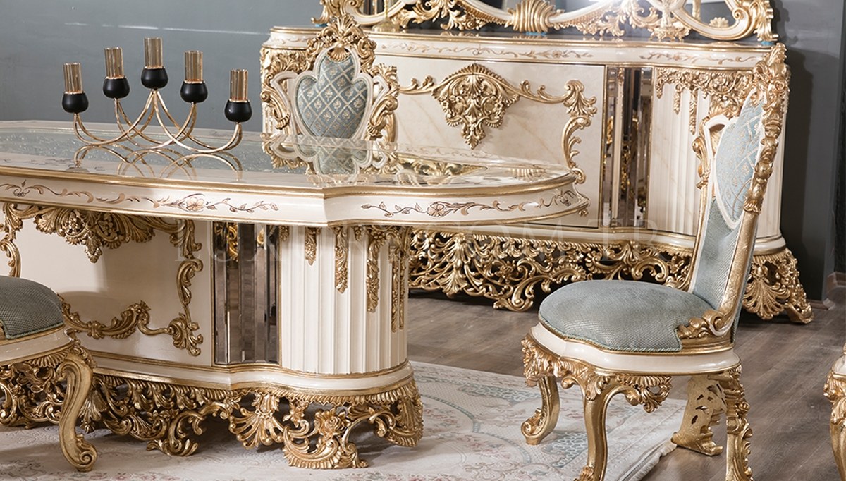 Dara Krem Gold Leaf Dining Room