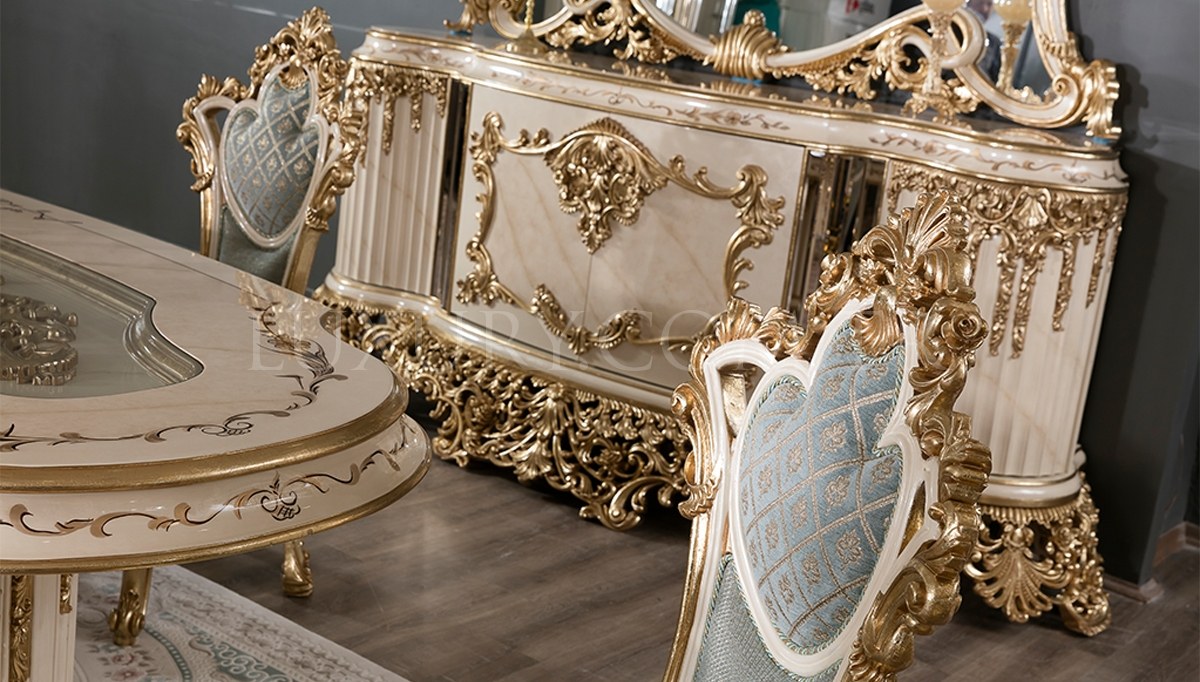 Dara Krem Gold Leaf Dining Room